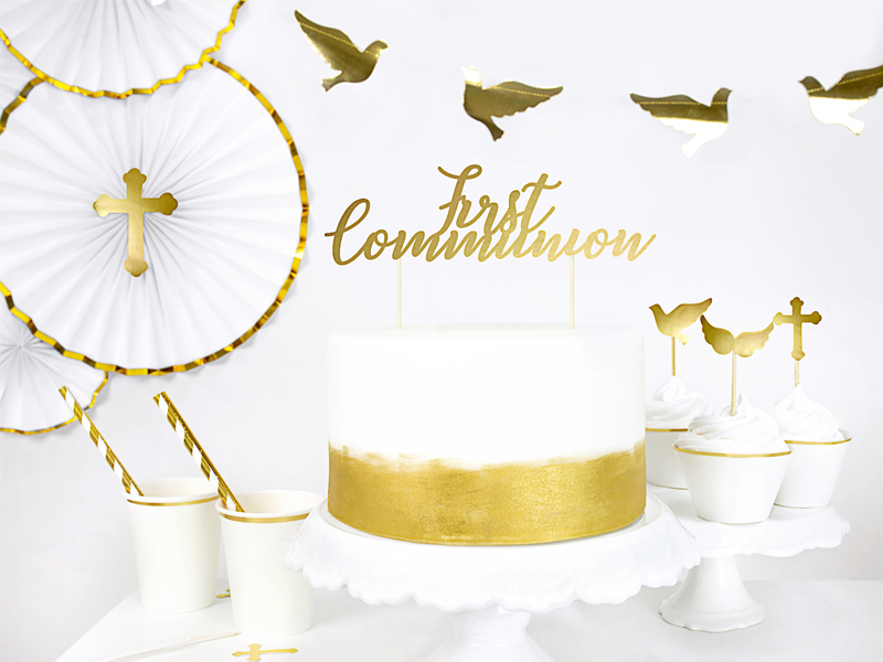 Cake topper First Communion, gold, 21cm - Internet shop :: PartyDeco