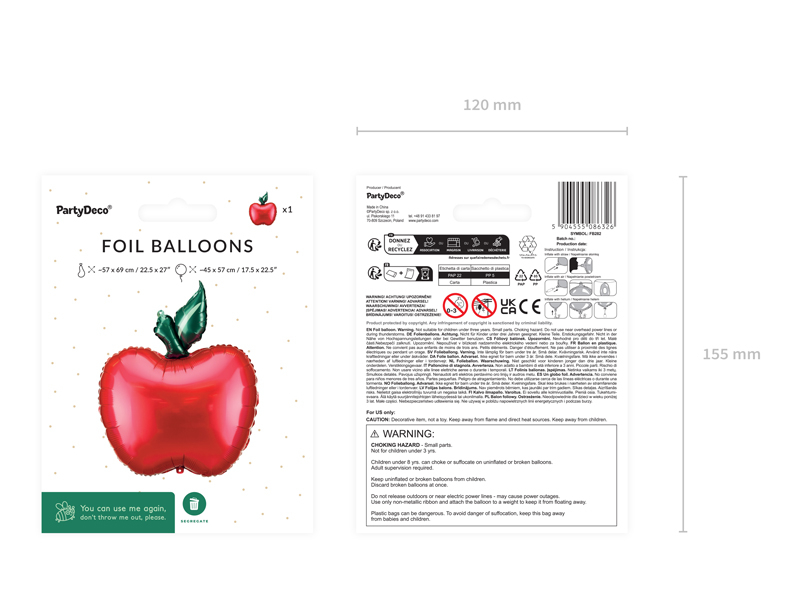 Foil Balloon Apple, 57x69 cm, mix - Designer decorations and ideas for ...