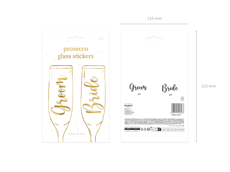 Glass stickers ''Bride & Groom'', gold (1 pkt / 2 pc.) - Designer ...