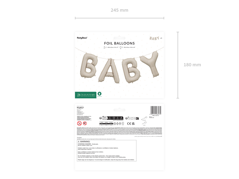 Foil Balloon Baby, 140x43 cm, beige - Designer decorations and ideas ...