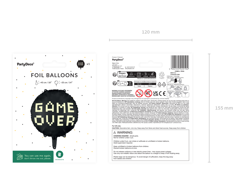 Foil balloon Gamer over, 45 cm, black - Designer decorations and ideas ...