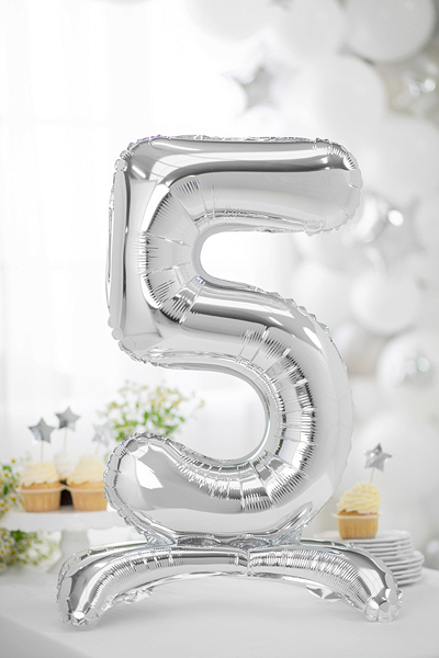 Standing foil balloon Number ''5'', 70cm, silver - Internet shop ...