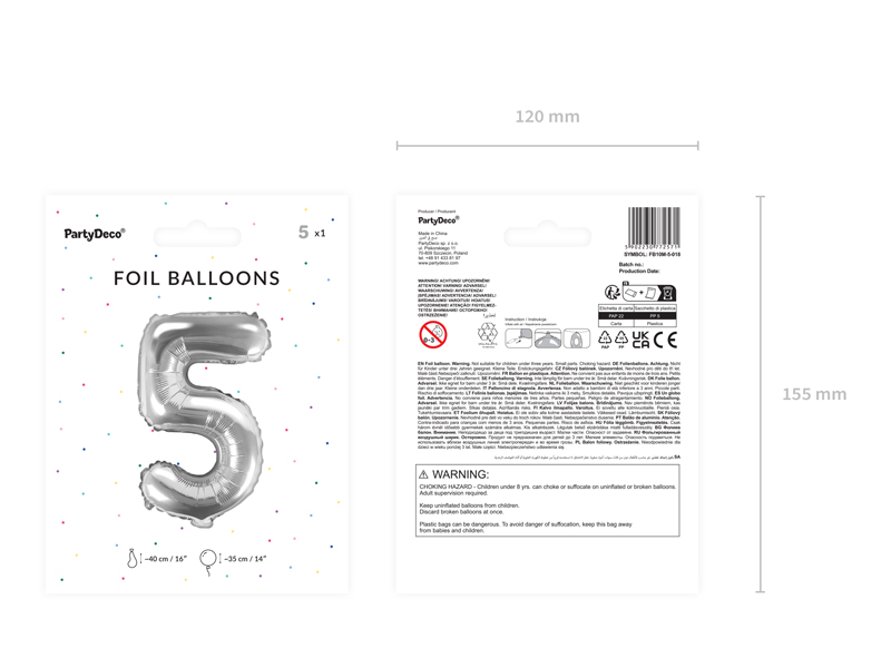 Foil Balloon Number ''5'', 35cm, silver - Designer decorations and ...