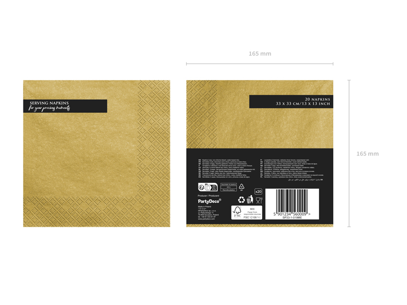 Dreilagige Servietten, gold-metallic, 33x33cm (1 VPE / 20 Stk ...