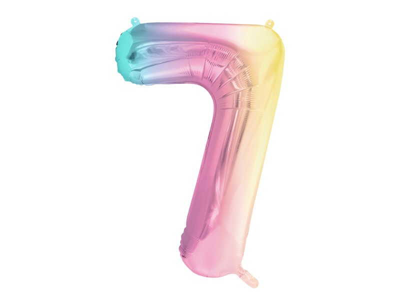 Foil Balloon Number ''7'', 86cm, pastel rainbow - Designer decorations ...