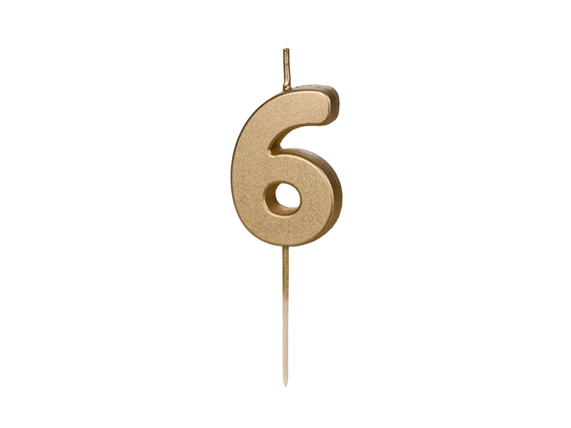 Birthday candle Number 6, 4.5 cm, gold - Designer decorations and ideas ...