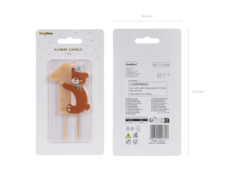 Birthday candle Number 1 with Teddy bear, mix, 7 cm - Designer ...