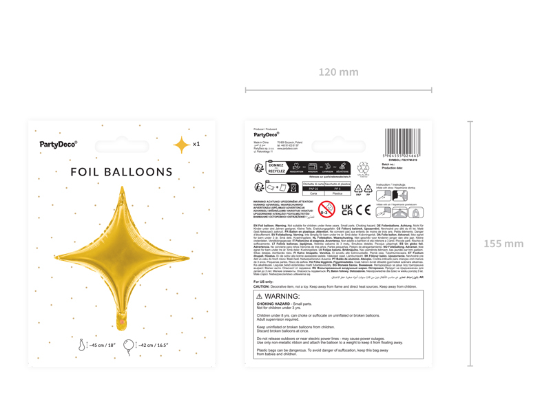 Foil balloon 4-point Star, 45 cm, gold - Designer decorations and ideas ...