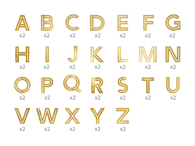 Alphabet stickers, 4 cm, gold (1 pkt / 6 pc.) - Designer decorations ...