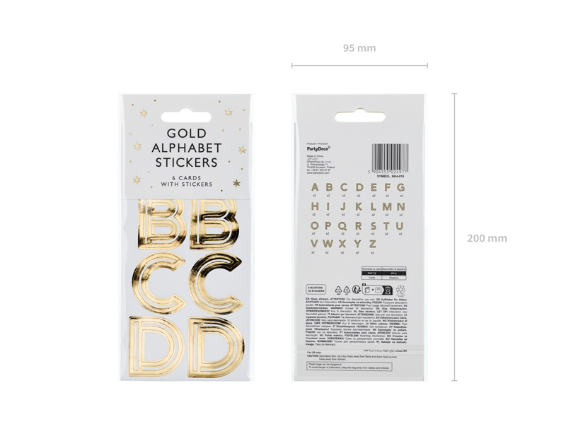 Alphabet stickers, 4 cm, gold (1 pkt / 6 pc.) - Designer decorations ...