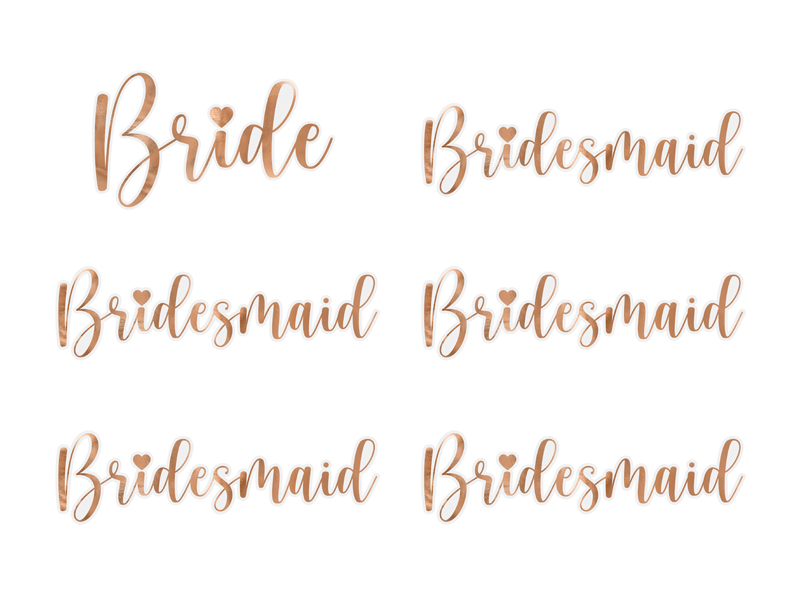 Glass stickers ''Bride & Bridesmaid'', rose gold (1 pkt / 6 pc ...
