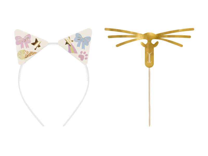 Cat Ears Headband and Mustache Set with Stickers (1 pkt / 5 pc ...