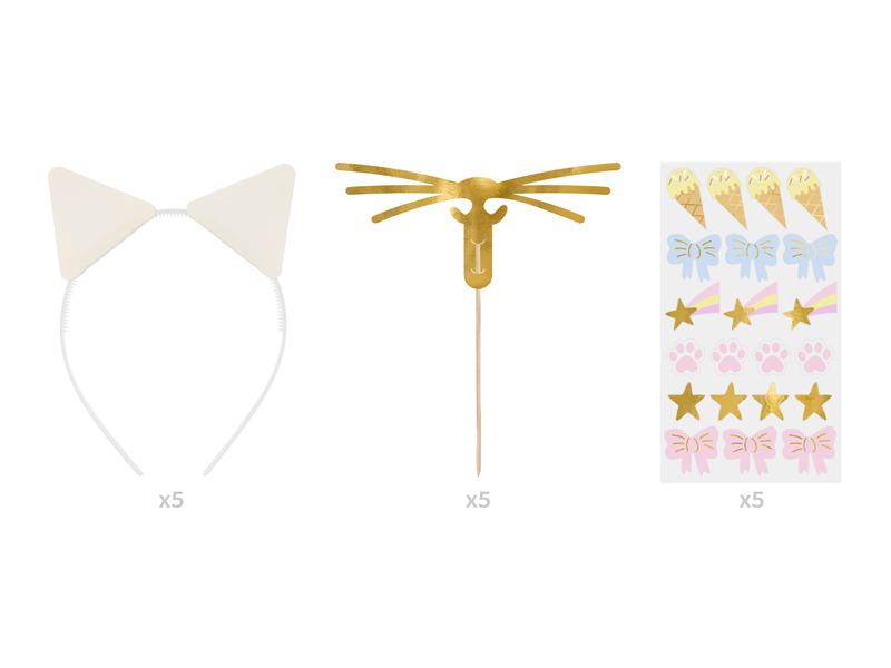 Cat Ears Headband and Mustache Set with Stickers (1 pkt / 5 pc ...