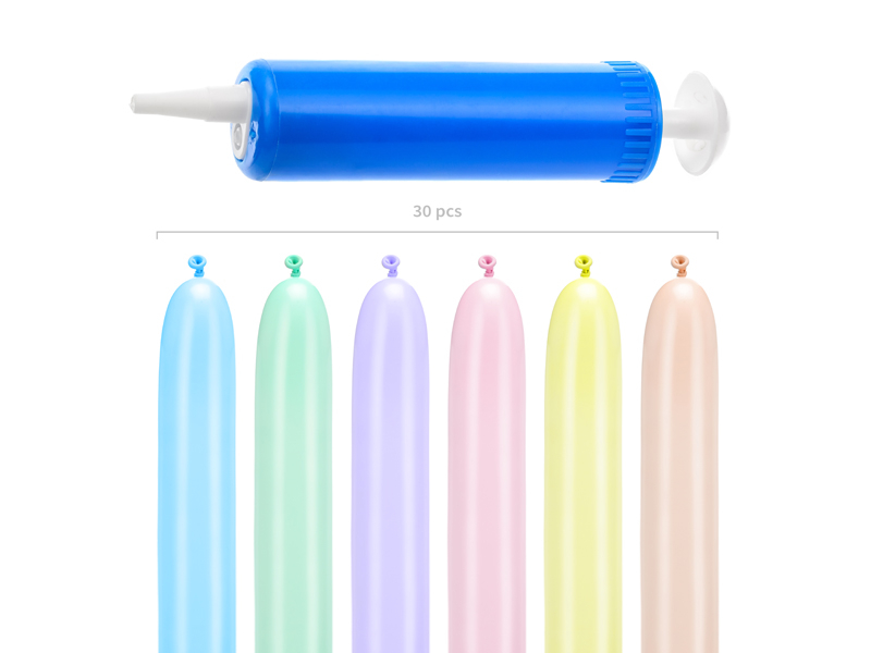 Modeling pastel balloons 130cm with pump, mix (1 pkt / 30 pc ...