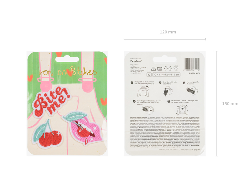 Iron on patches Bite me, mix, 4-4.5x4.5-7 cm (1 pkt / 3 pc.) - Designer ...