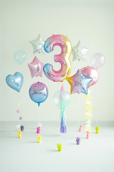 Foil Balloon Number ''3'', 86cm, pastel rainbow - Designer decorations ...