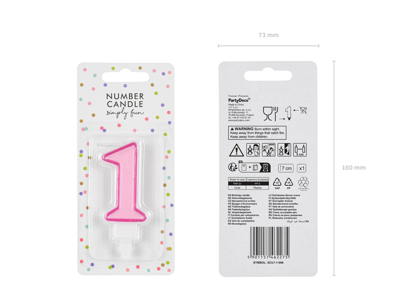 Birthday candle Number 1, pink, 7cm - Designer decorations and ideas ...