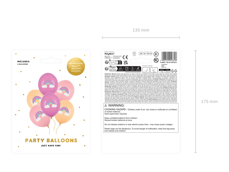 Balloons 30 cm, Rainbow, mix (1 pkt / 6 pc.) - Designer decorations and ...