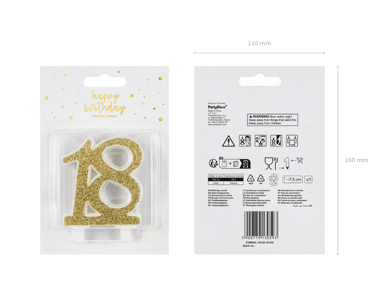 Birthday candle Number 18, gold, 7.5cm - Designer decorations and ideas ...