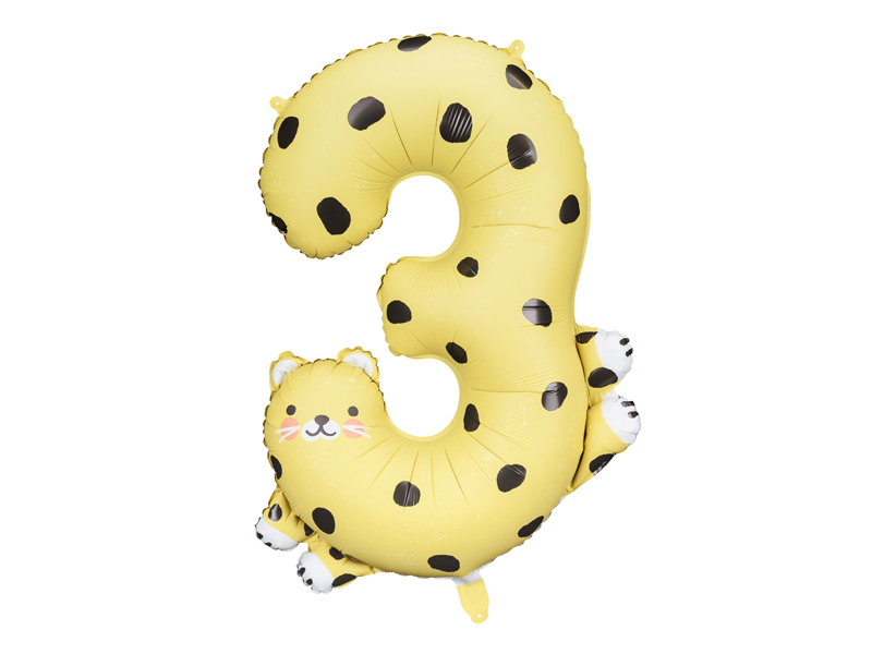 Foil Balloon Number 3 - Cheetah, 72.5x109 cm, mix - Designer ...