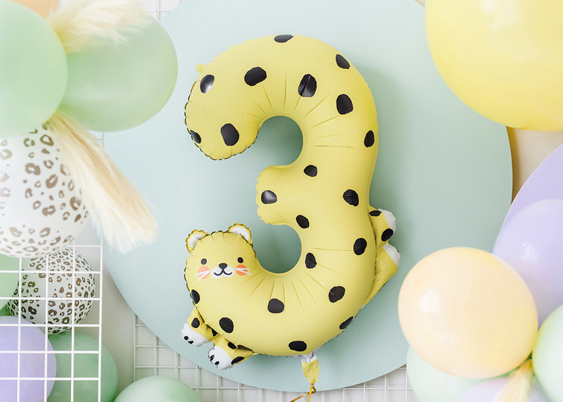 Foil Balloon Number 3 - Cheetah, 72.5x109 cm, mix - Designer ...
